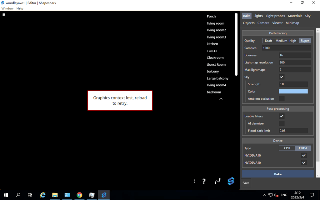 Graphics context lost, reload to retry - Shapespark Community
