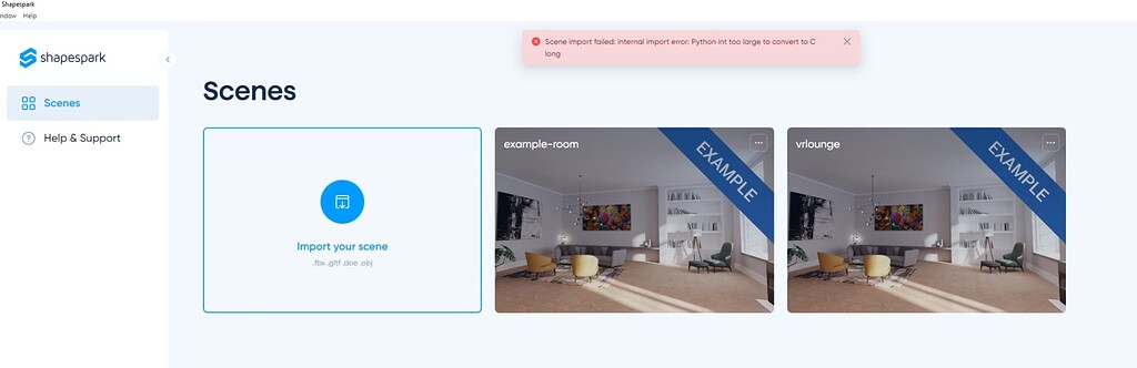 Scene import failed: internal error: Python int too large to convert to ...